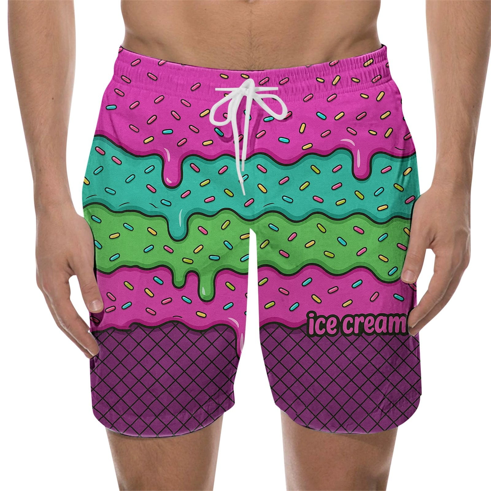 Fgnfyis Men's Board Shorts for Beach Swimming and Workouts Stylish Lace up Design with Melting ...