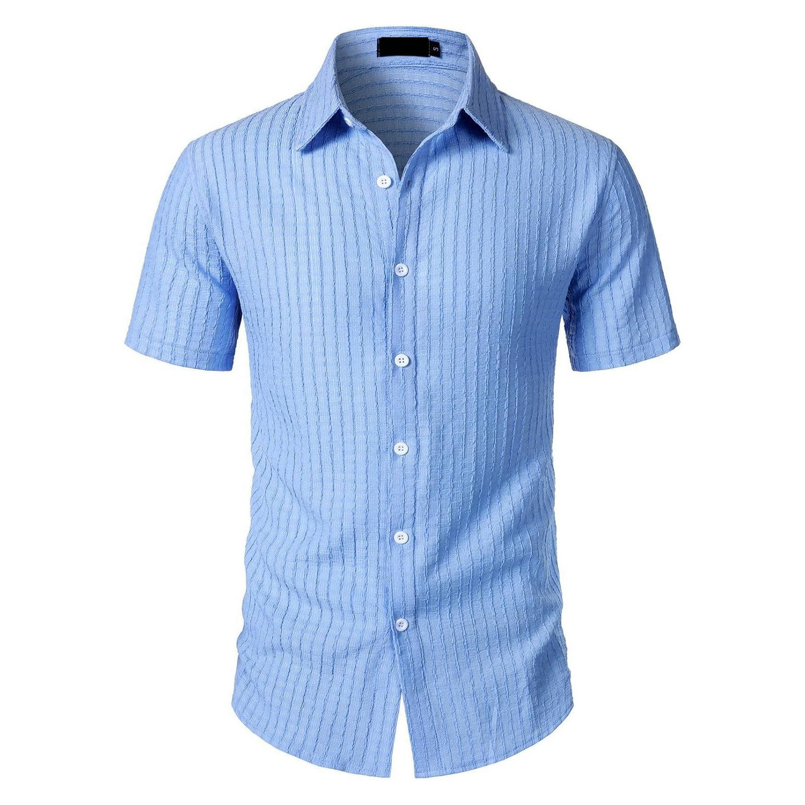 Fgnfyis Men's Casual Short Sleeve Striped Shirt with Open Collar and ...