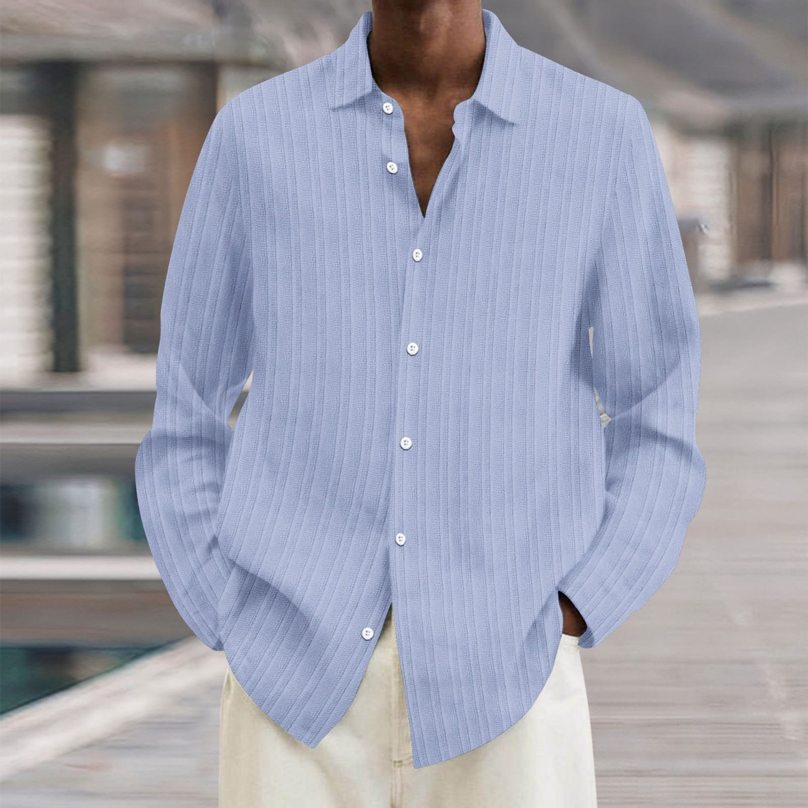 Fgnfyis Men's Fall Casual Solid Lapel Striped Stretch Button Sweater ...