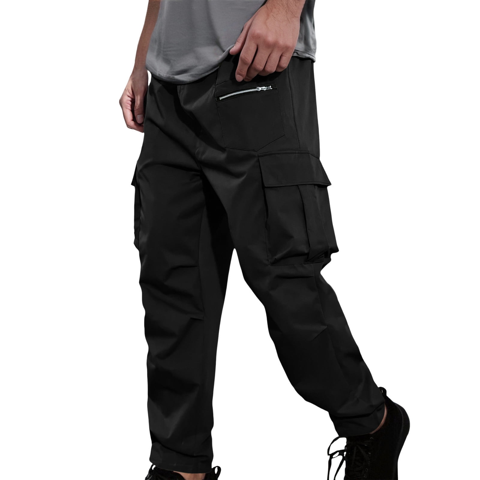 Fgnfyis Men's Outdoor Cargo Pants with Pockets Elastic Waist Drawstring ...