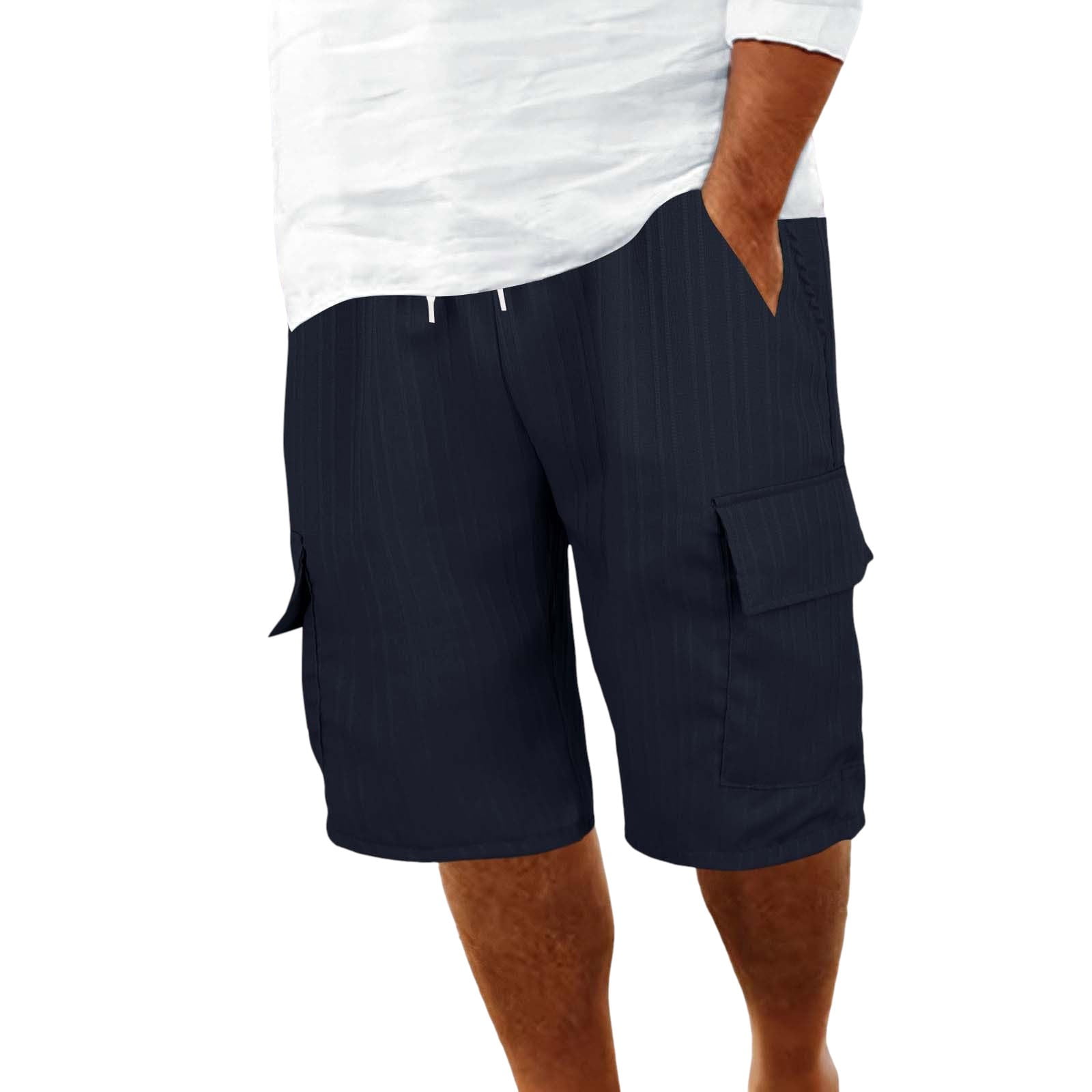 Fgnfyis Men's Summer Linen Shorts with Large Pockets Beach Shorts Plain ...