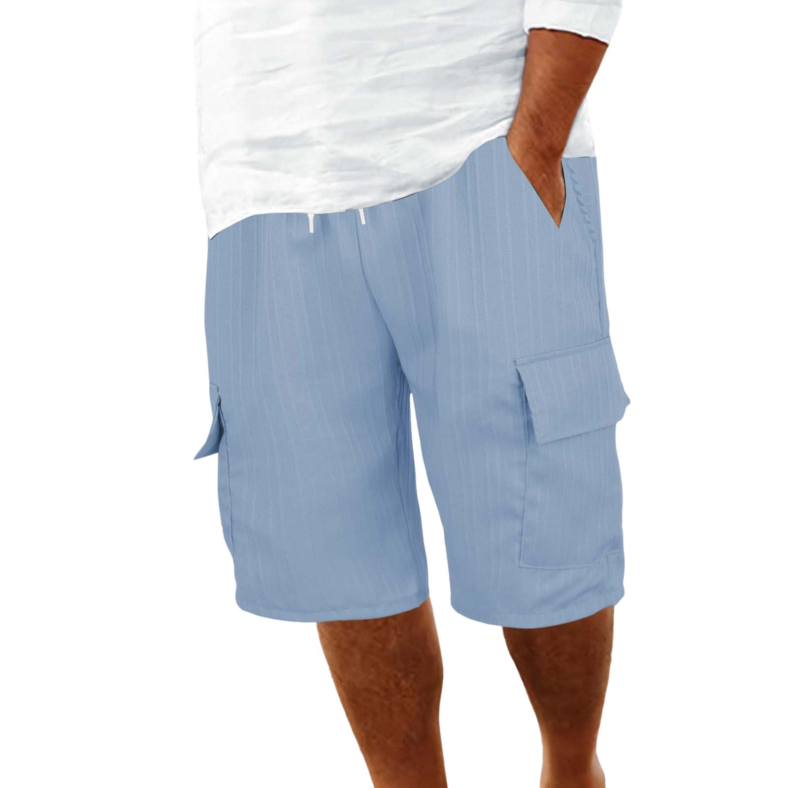 Fgnfyis Men's Summer Linen Shorts with Large Pockets Beach Shorts Plain ...