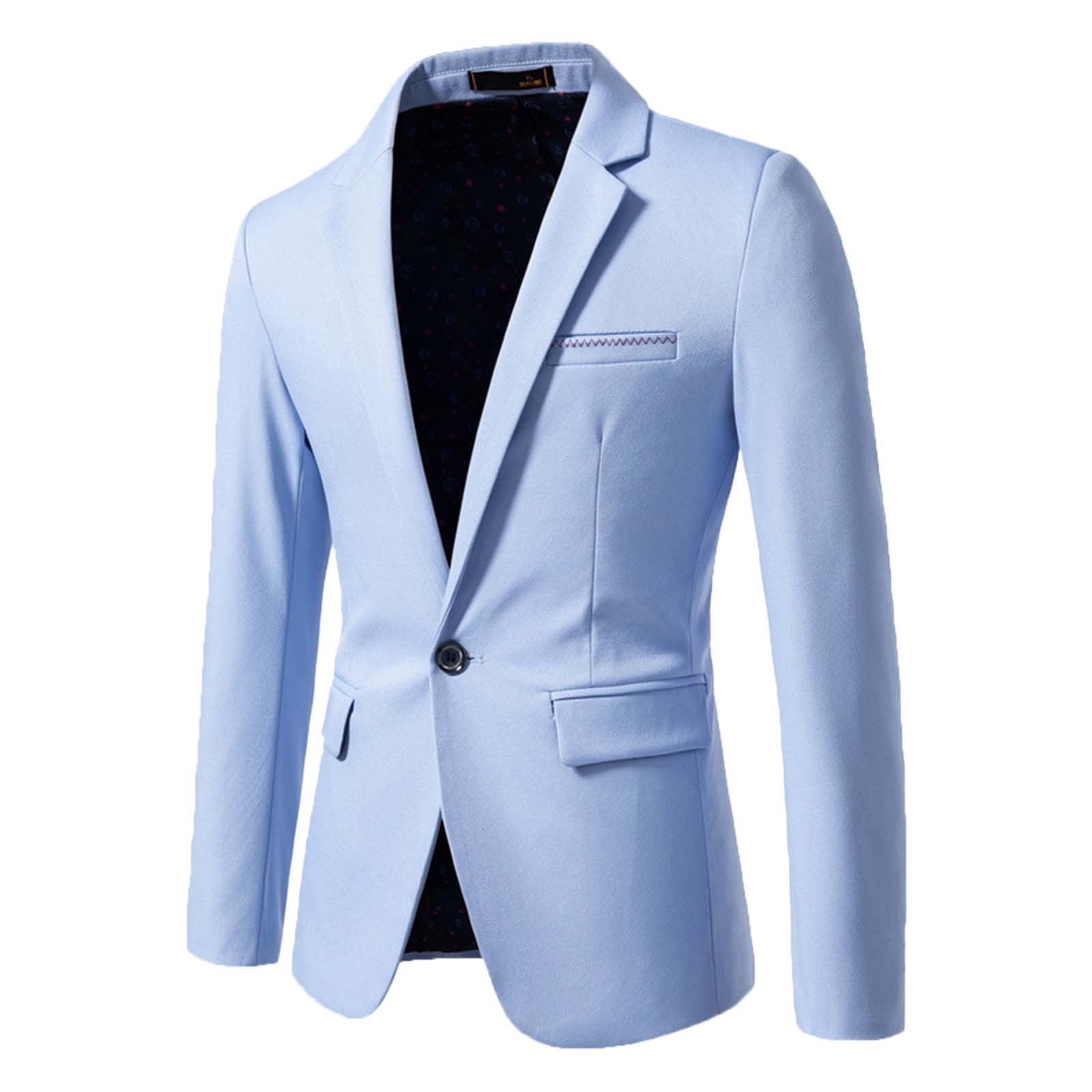 Fgnfyis Mens Blazer Mens Casual Solid Color One Button Business Casual ...