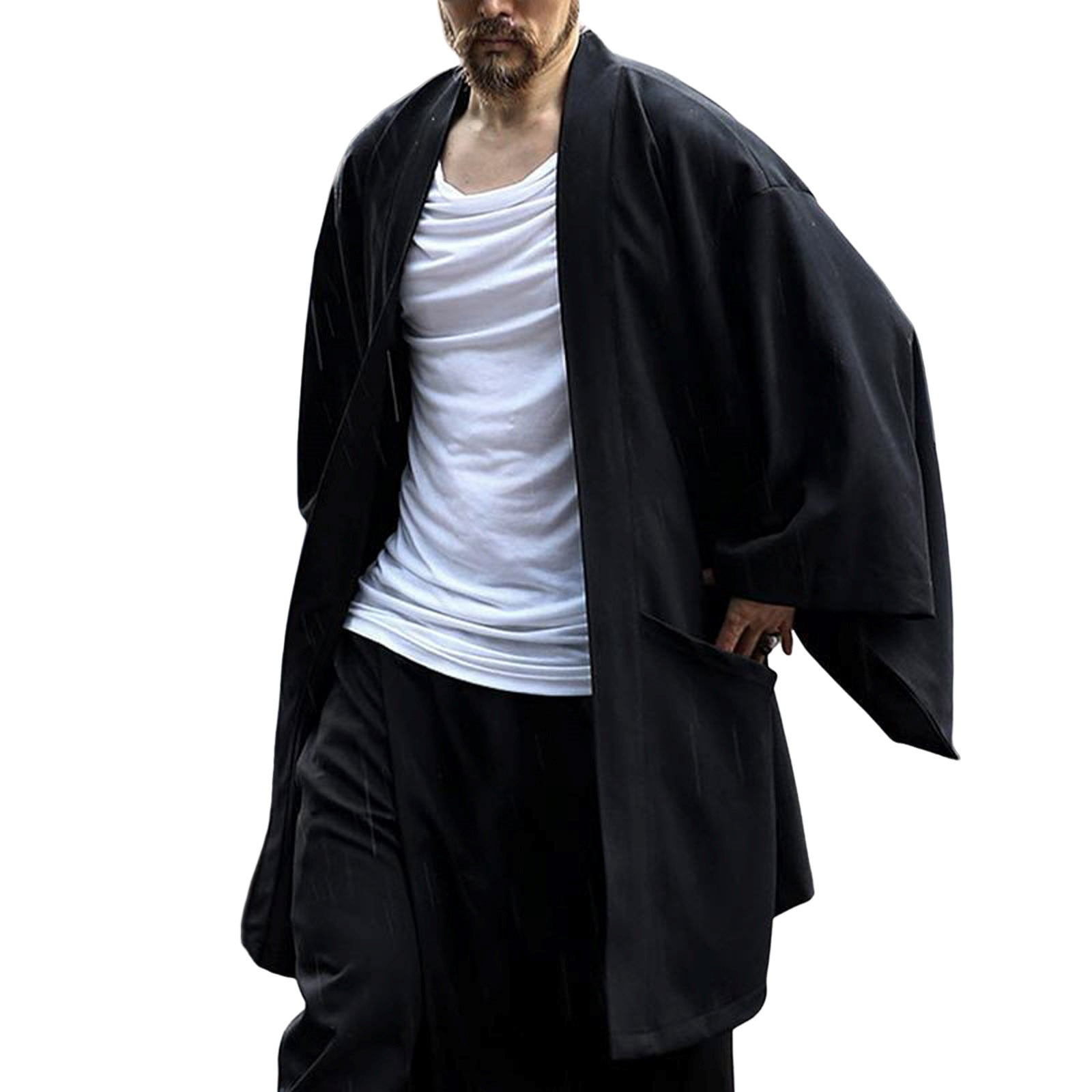 Fgnfyis Mens Coats Solid Colored Bat Sleeve Cardigan Loose Mid Length ...
