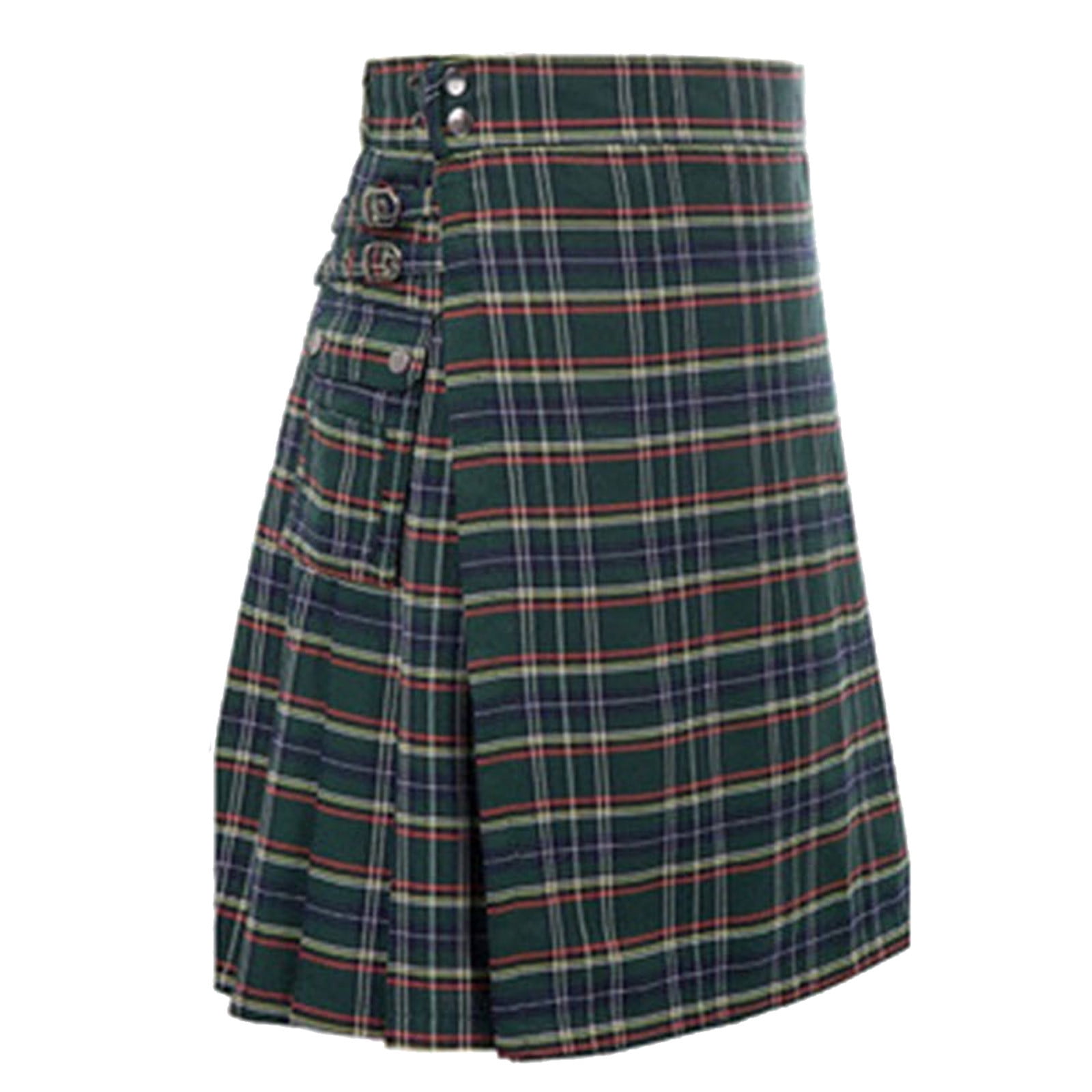 Fgnfyis Mens Fashion Scottish Style Plaid Contrast Color Pleated Skirt with Cargo Pockets Army ...