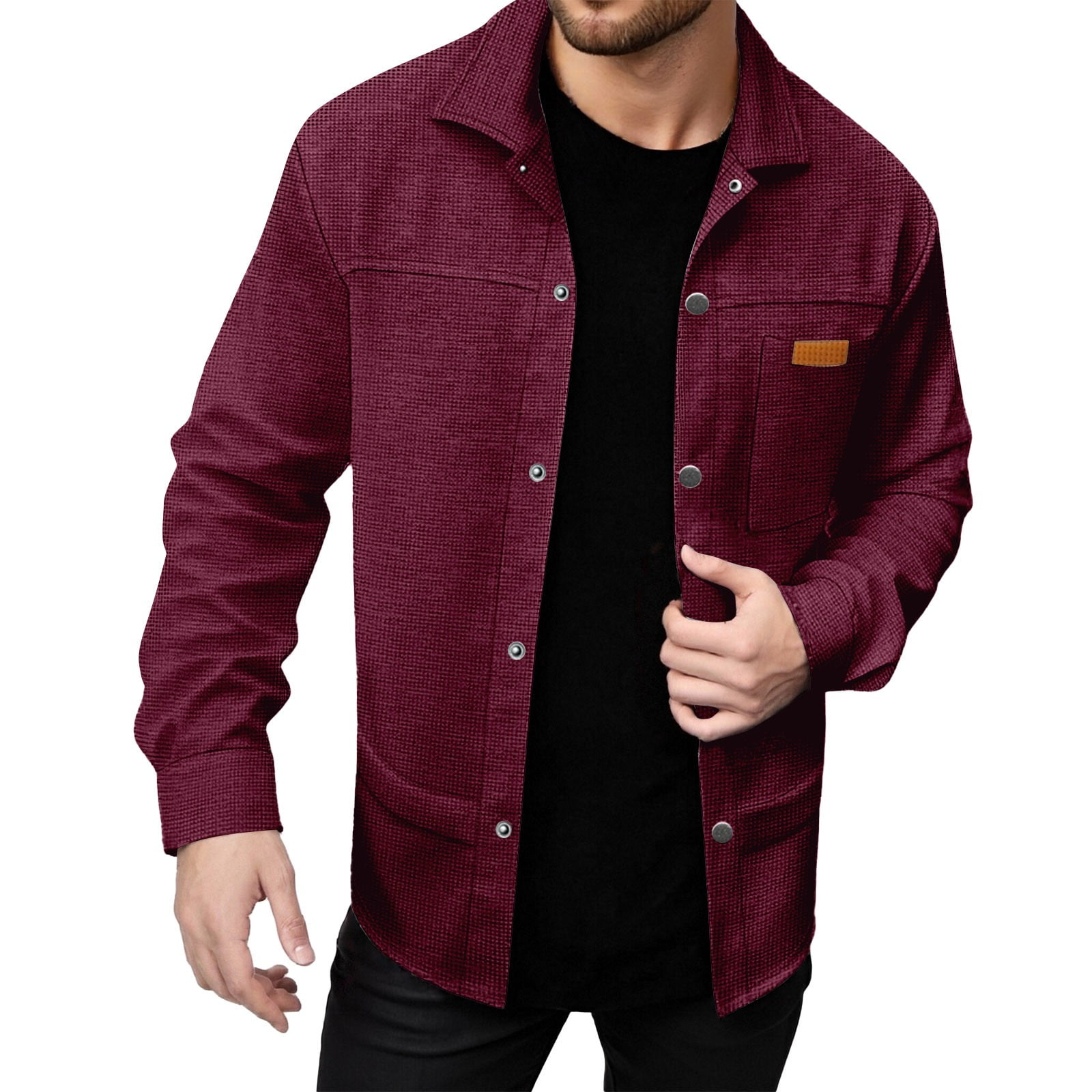 Fgnfyis Mens Jacket Autumn Knit Pocket Patchwork Collared Open Front ...