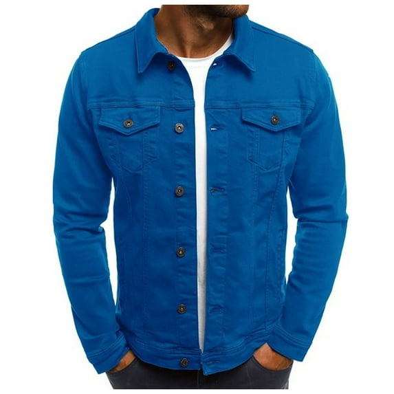 Fgnfyis Mens Jacket Autumn Winter Casual Solid Color Buttoned Denim ...