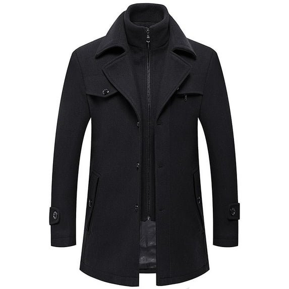 Fgnfyis Mens Jacket Casual Wool Blend Overcoat Solid Color Double ...