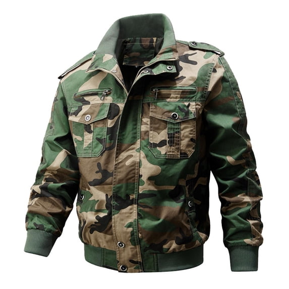 Fgnfyis Mens Jackets Autumn Winter Zipper Stand Collar Solid Workwear ...