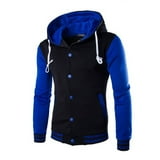Fgnfyis Mens Jackets Color Block Patchwork Pullover Hooded Button ...