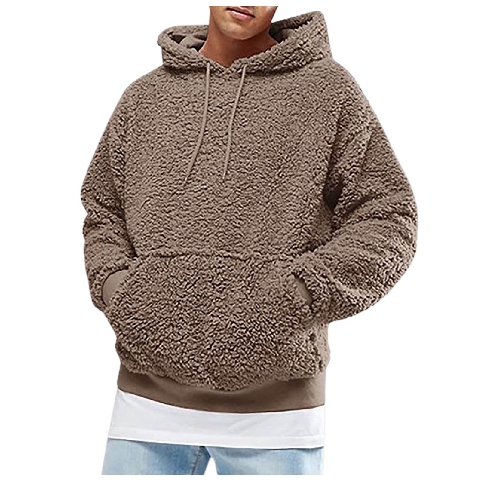Fgnfyis Mens Jackets Fuzzy Pullover Hoodie Fall Outwear Winter Hooded ...