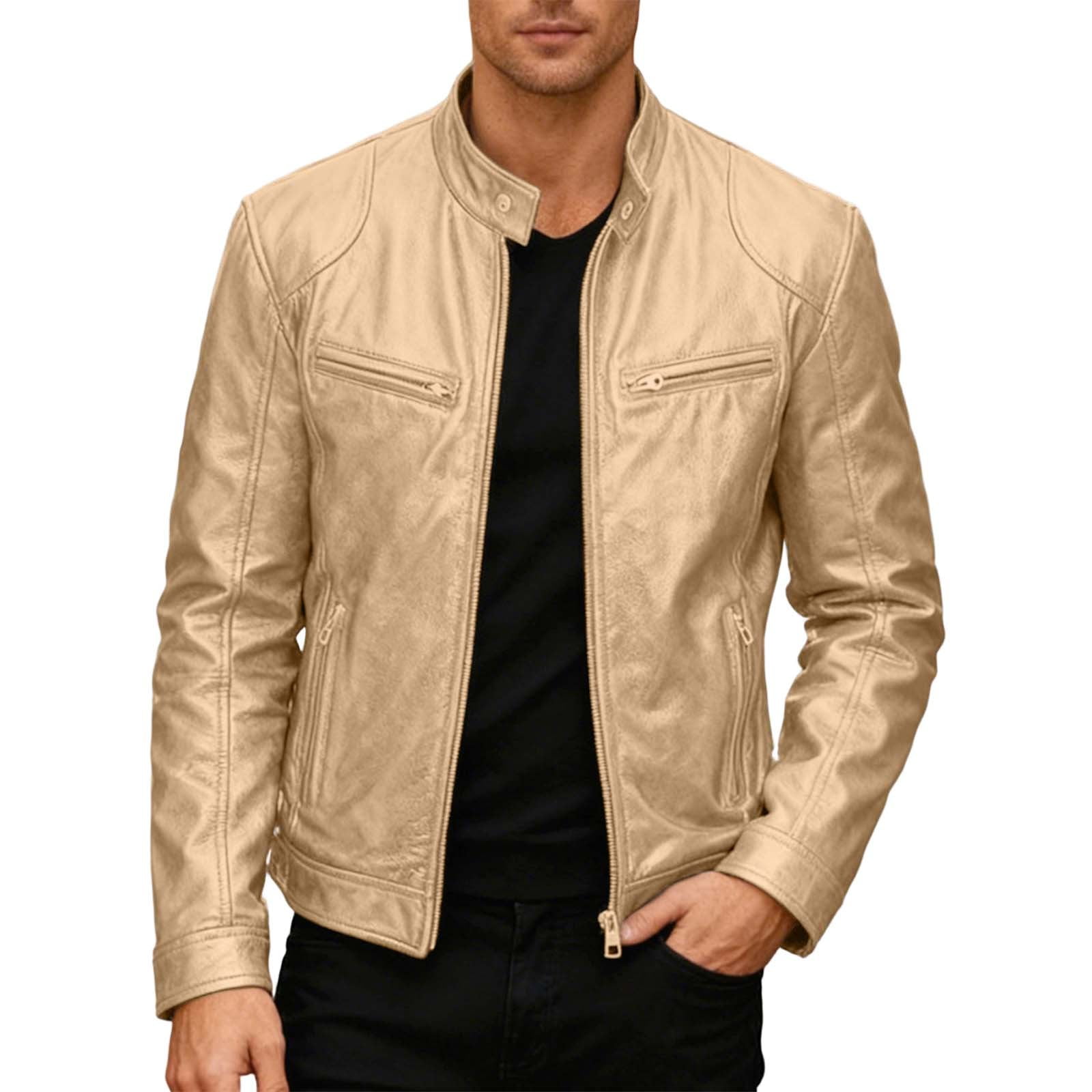 Fgnfyis Mens Jackets Motorcycle Leather Jacket Stand Collar Punk Style ...