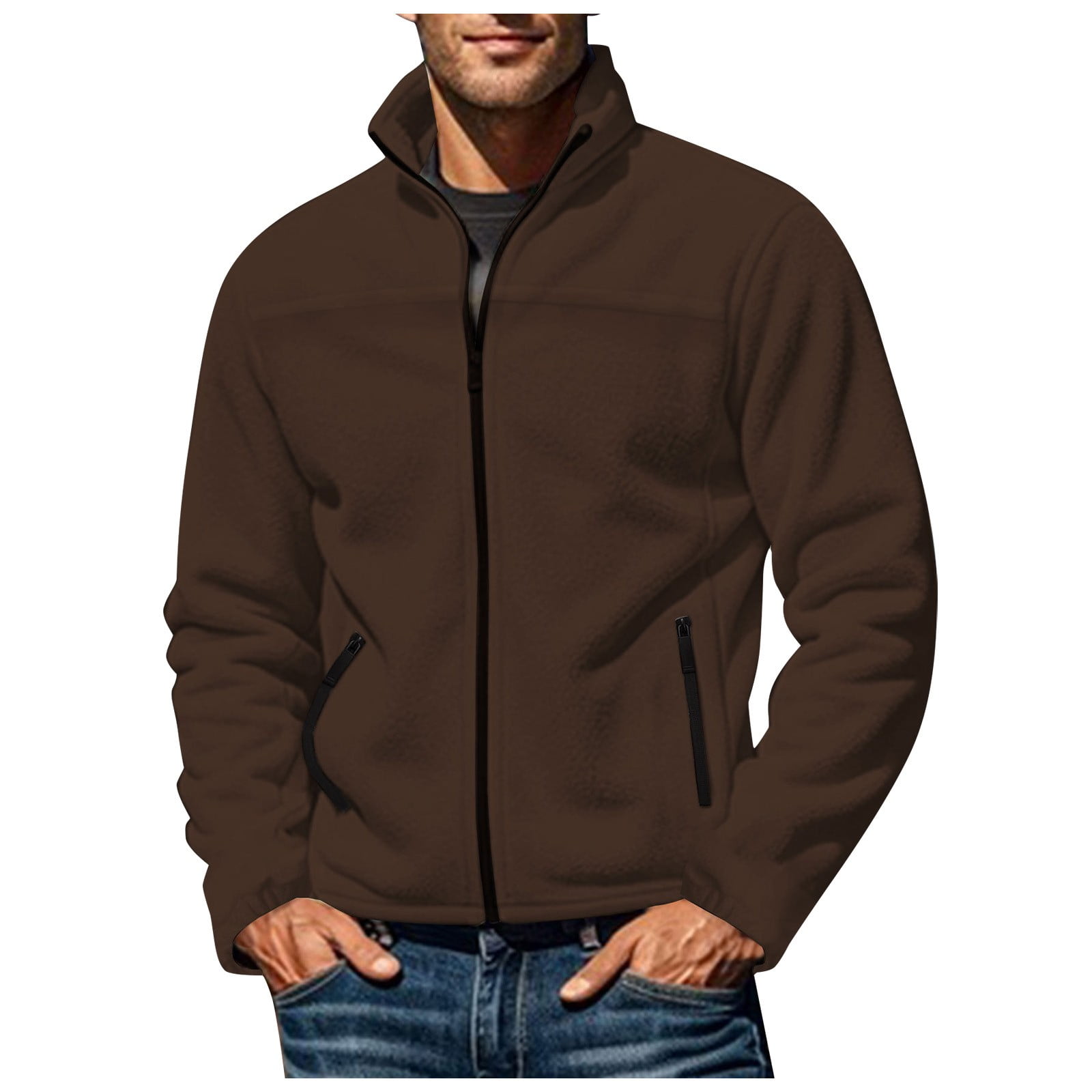 Fgnfyis Mens Jackets Solid Color Zipper Stand Collar Cardigan Casual ...