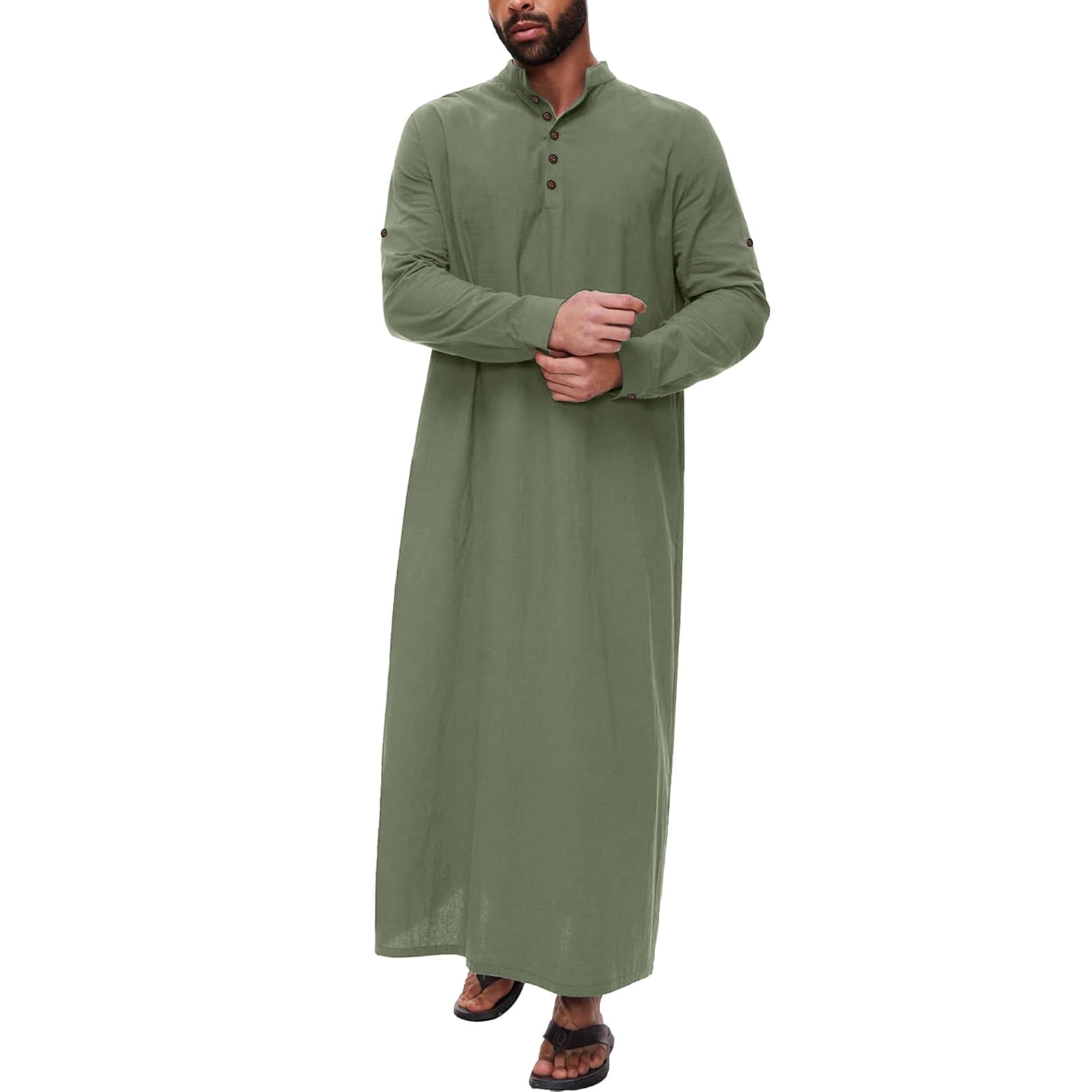 Fgnfyis Mens Middle Arabic Style Simple Long Mens Button Robe Long ...