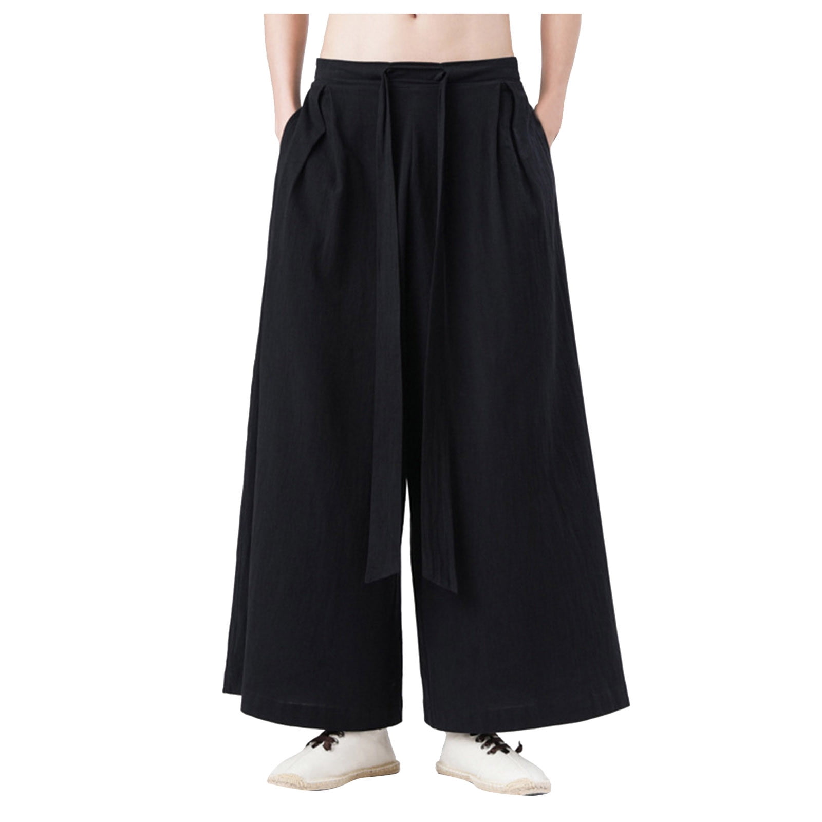 Fgnfyis Mens Summer Thin Mens Retro Plaid Casual Pants Loose Cropped ...