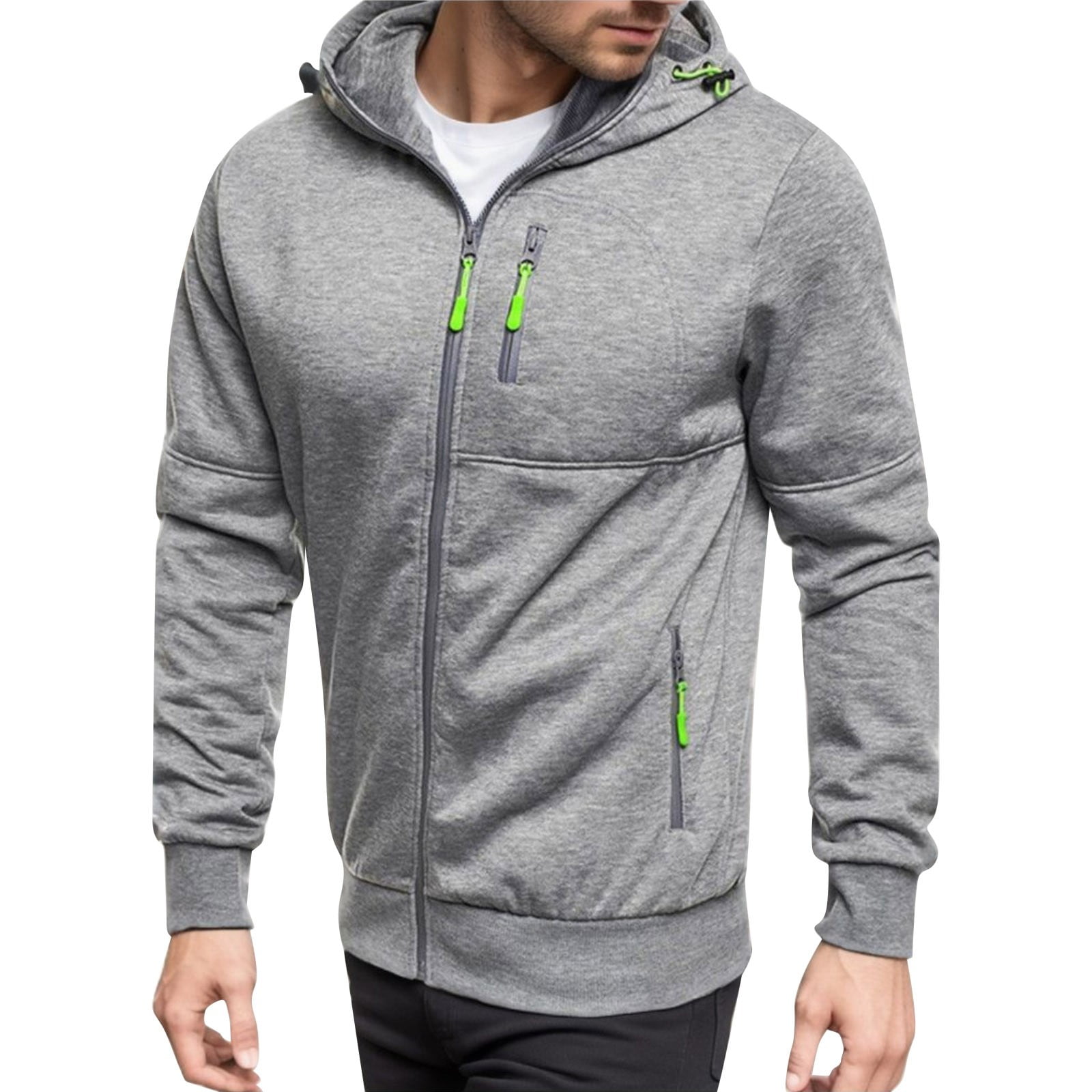 Fgnfyis Mens Winter Jacket Slim Fit Solid Color Zip up Hoodie Long ...