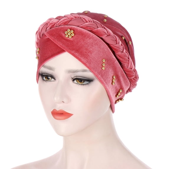 Fgnfyis Solid Color Beading Ruffle Wrap Cancer Turban Cap for Women ...