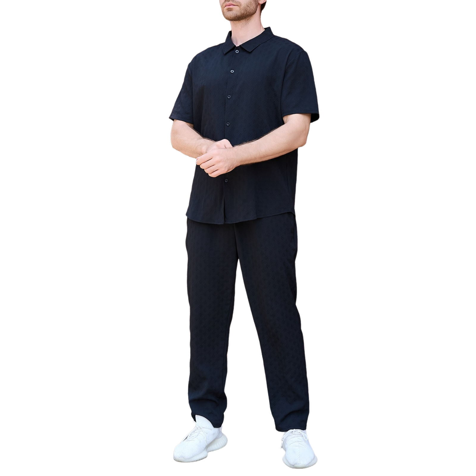 Fgnfyis Summer Men's Back Pattern Jacquard Cardigan Short Sleeve Solid ...
