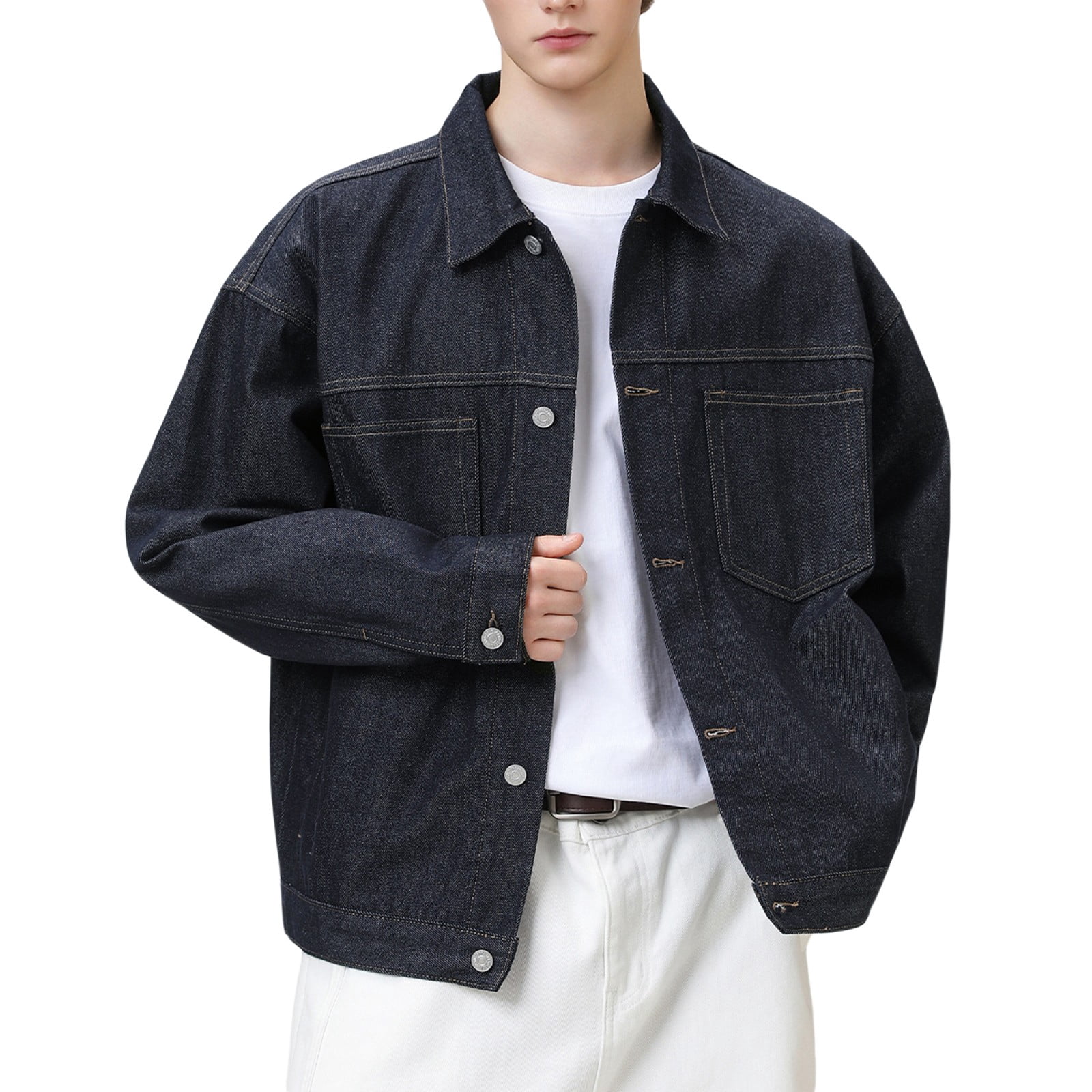 Fgnfyis Trench Coat Men Mens Casual Denim Jacket with Double Pocket ...