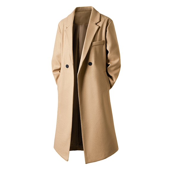 Fgnfyis Trench Coat Men Wool Blend Double Long Overcoat with Notch ...