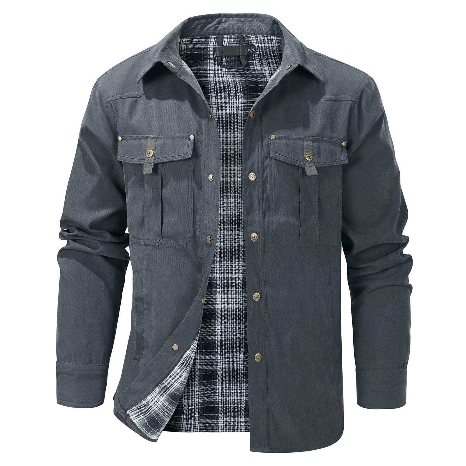 Fgnfyis Winter Coats for Men Checkered Flannel Button Cardigan Collar ...