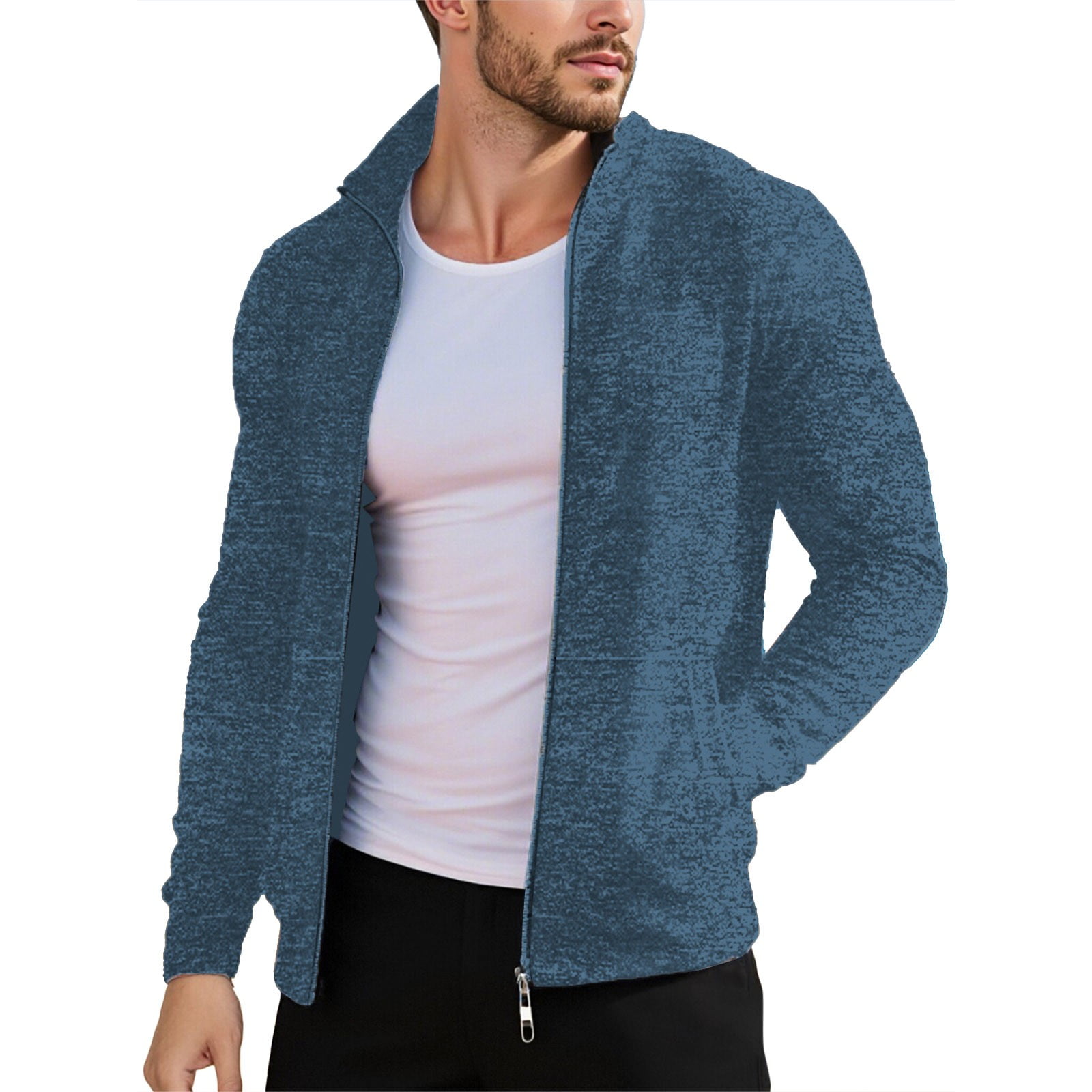 Fgnfyis Winter Jackets for Men Solid Color Stand Collar Zip up Casual ...