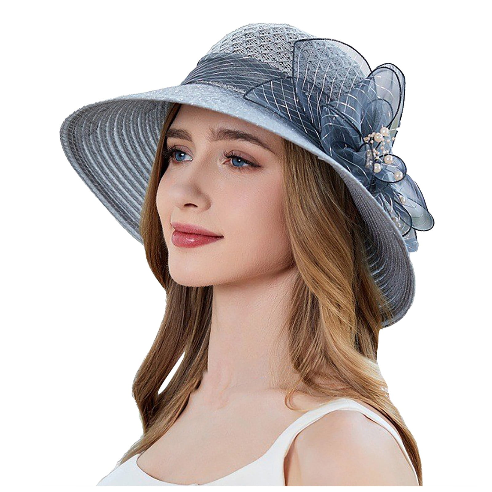 Fgnfyis Women's Hats Dress Hat with Wide Leaf Flower Bridal Shower Net ...