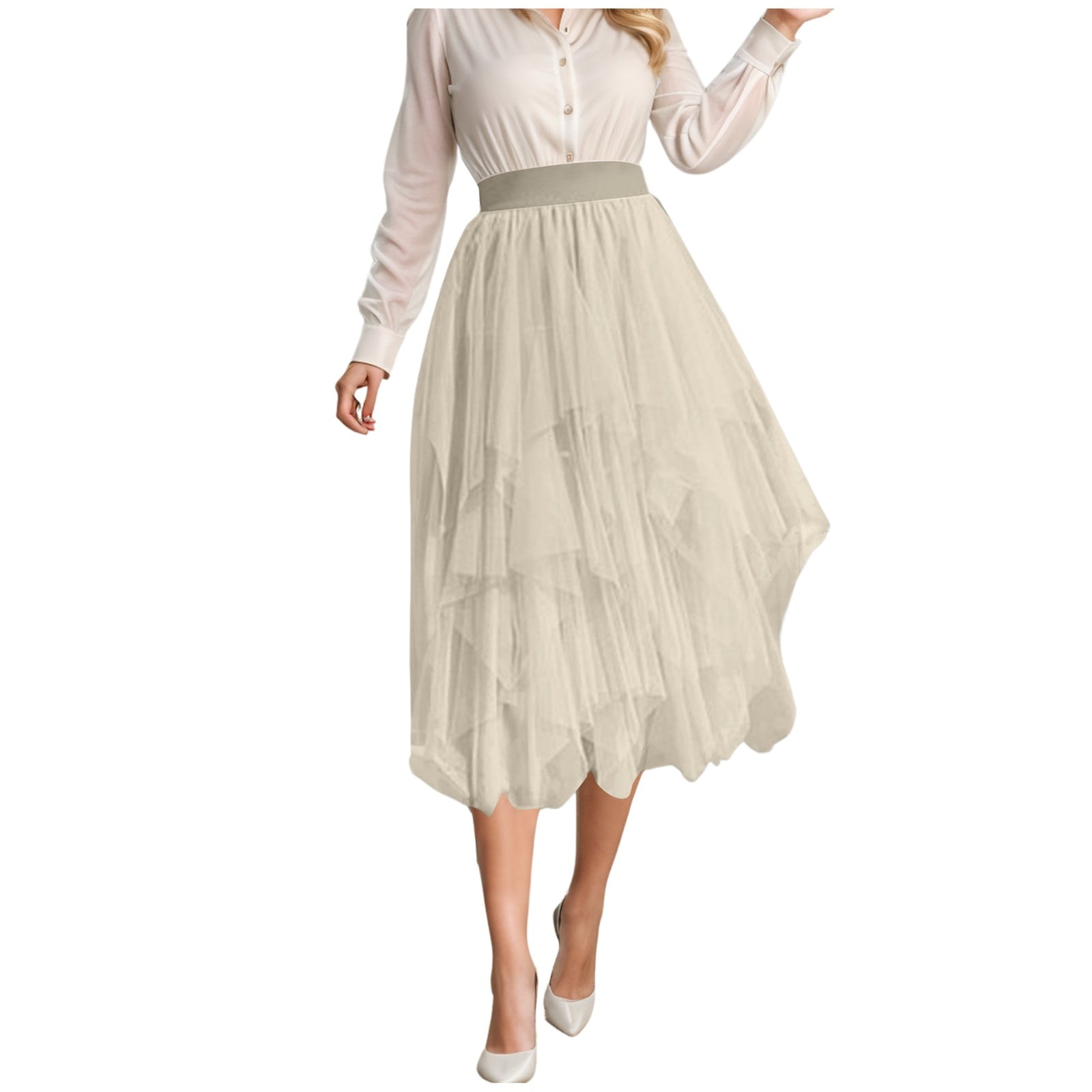 Fgnfyis Women's Irregular Mesh Half Skirt Women's Medium Length Skirt ...