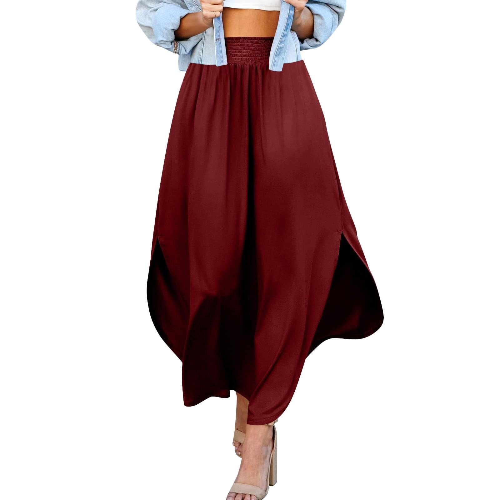 Fgnfyis Women's Waist Band Side Split Maxi Skirt with Functional Pocket ...