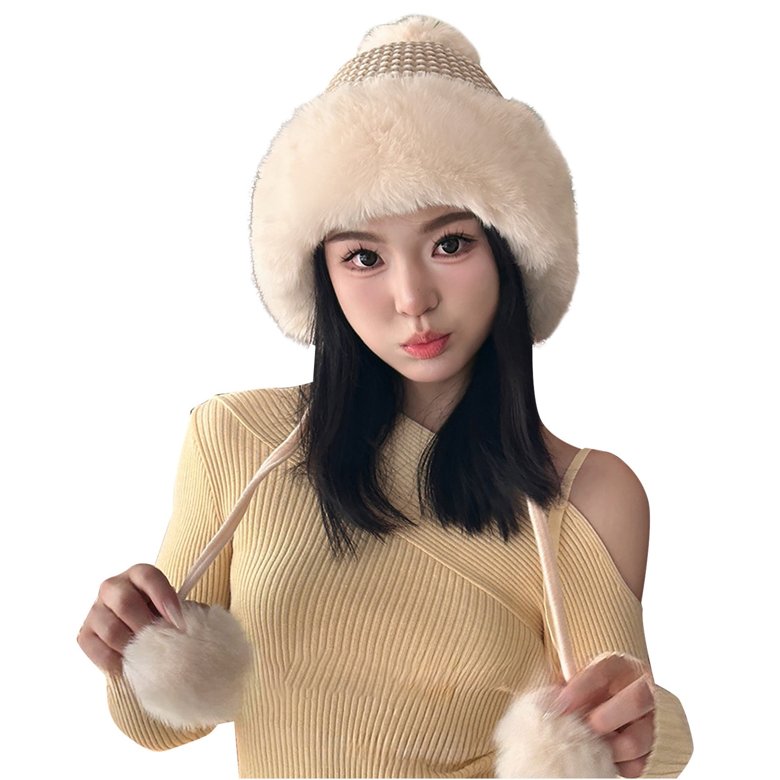 Fgnfyis Women's Winter Warm Knit Ushanka Trapper Hat with Ear Cover ...