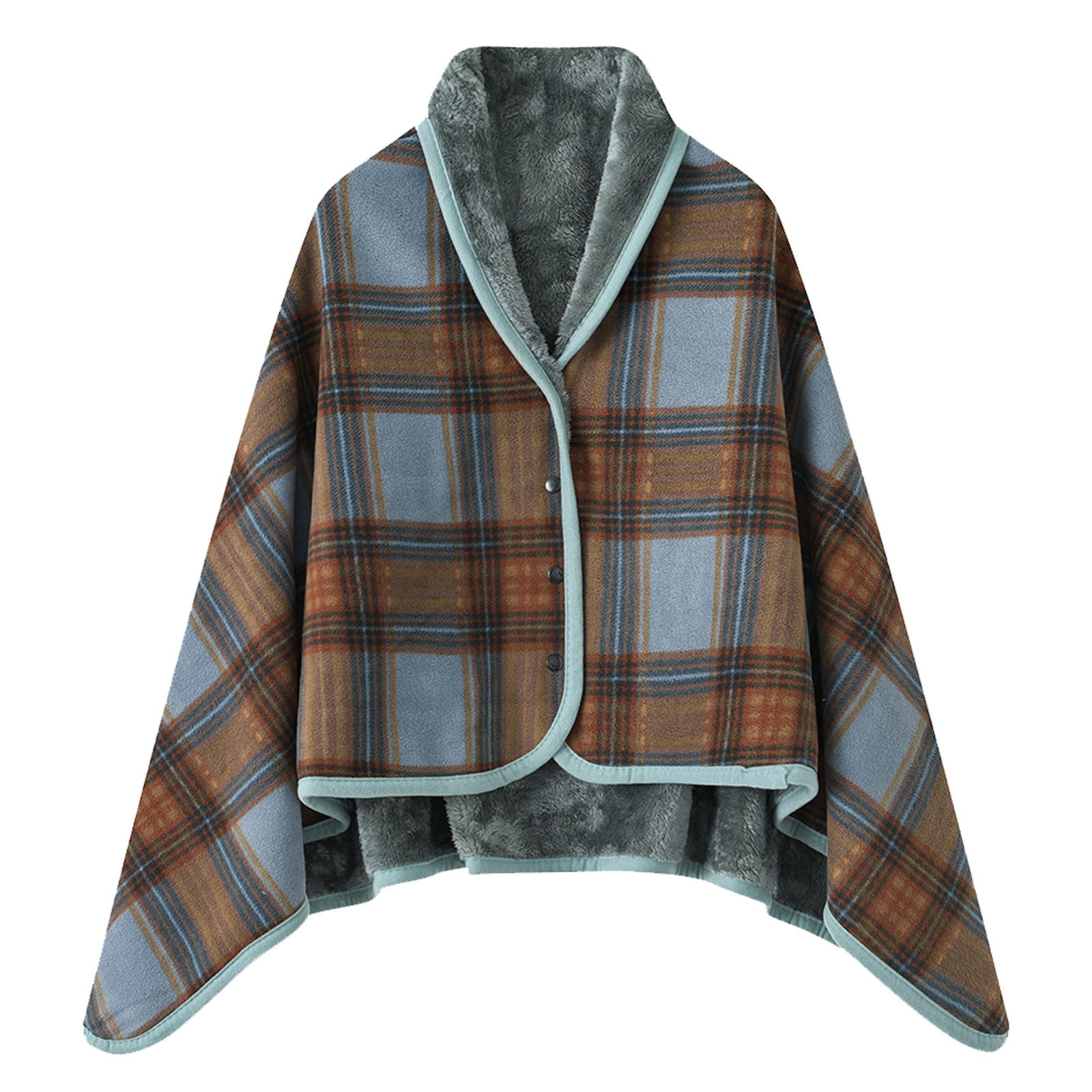 Fgnfyis Womens Plaid Poncho Cape Wrap Wool Blend Wearable Blanket Soft ...