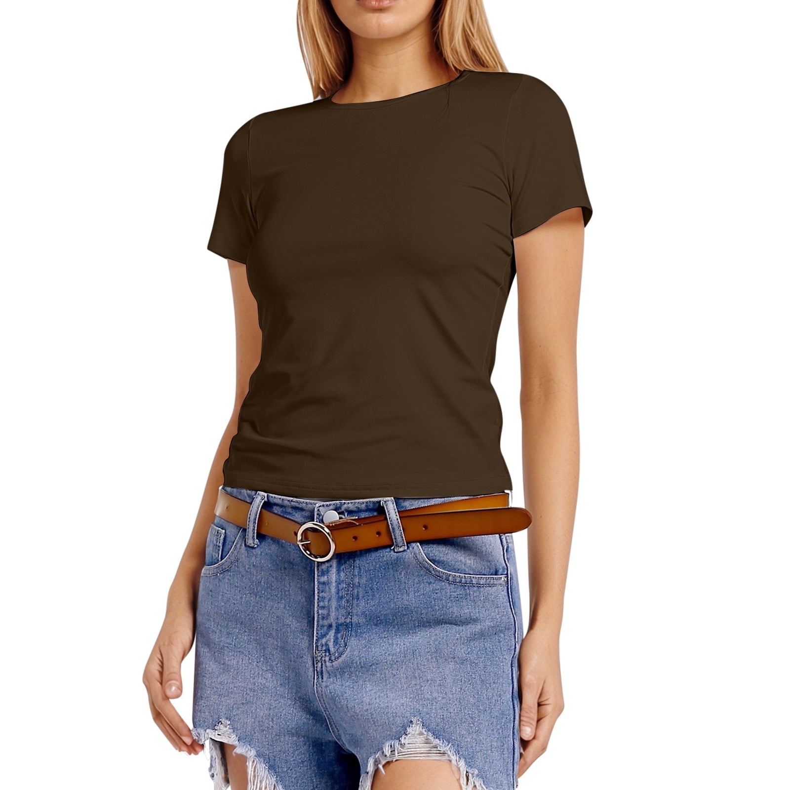 Fgnfyis Womens Tops Fashion Shaping Fit Basic Short Sleeve T Shirt ...