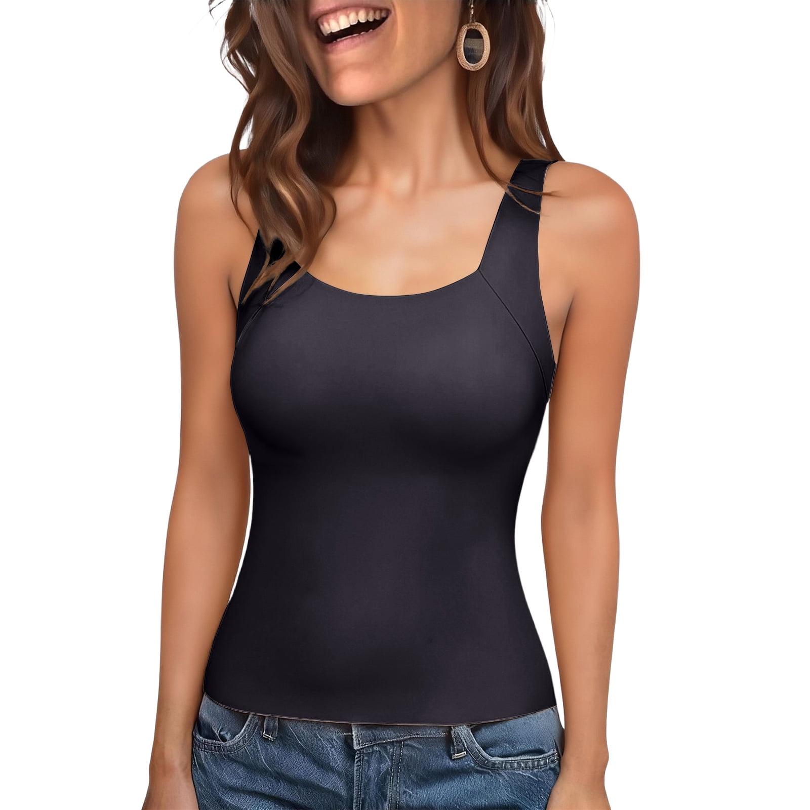 Fgvctg Black Tank Top for Women Tummy Control Shapewear Tank Tops U ...