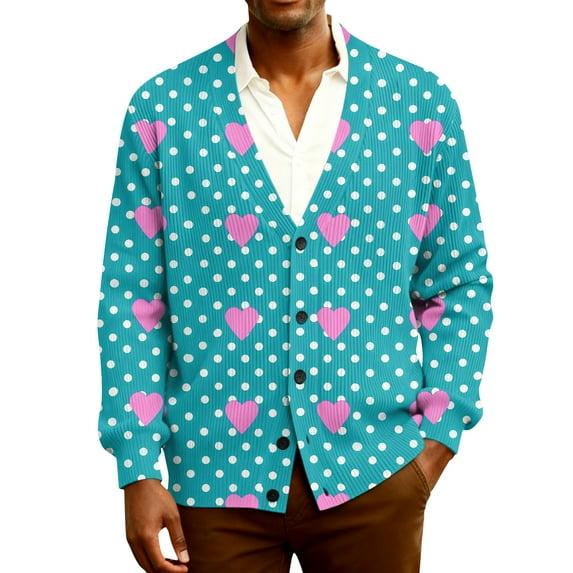 Fgvctg Cardigan Sweaters for Men Valentine's Day Love Heart Graphic ...