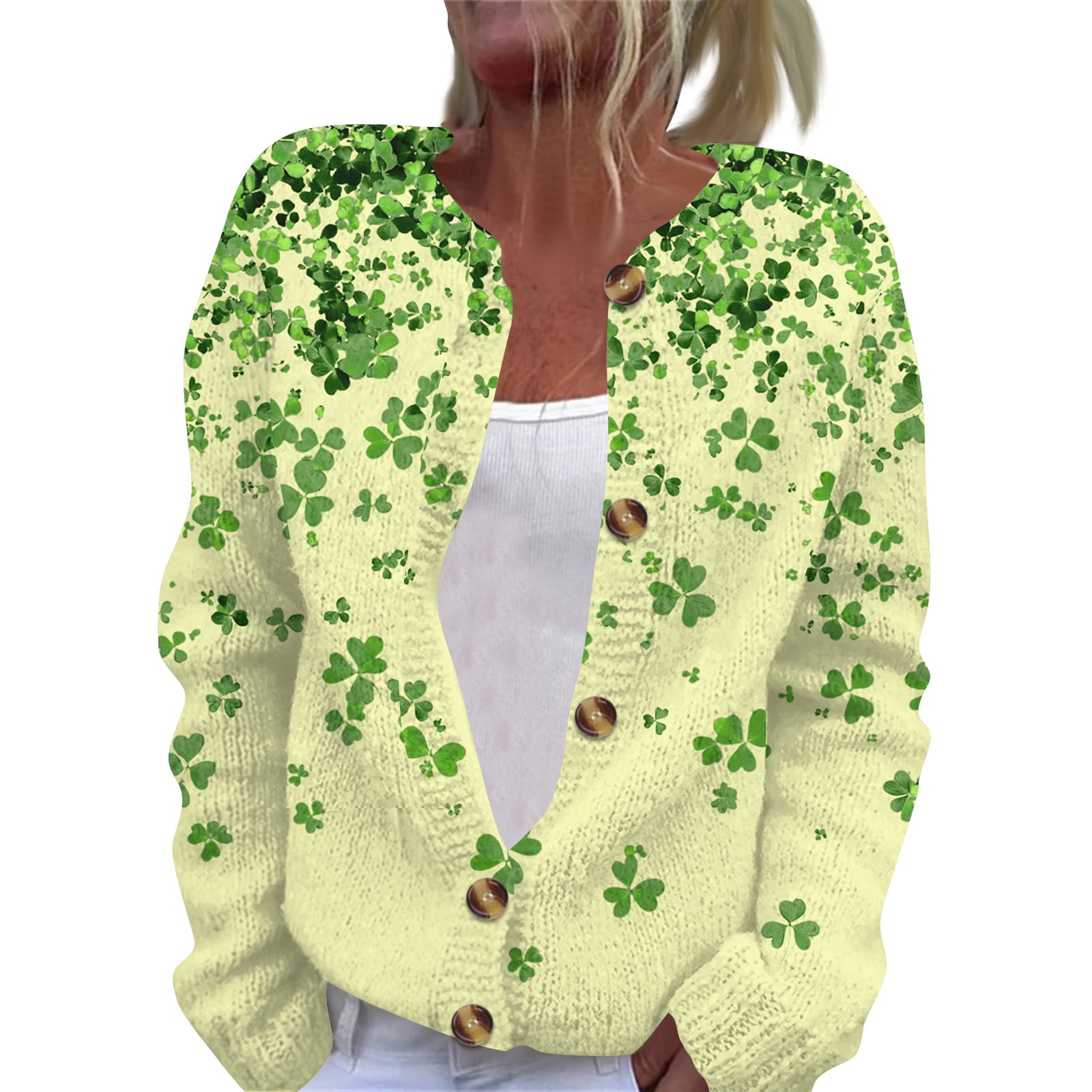 Fgvctg Cardigan Sweaters for Women St. Patrick's Day Shamrock Clover ...