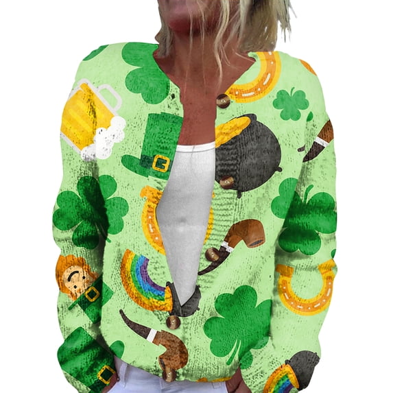 Fgvctg Cardigan Sweaters for Women St. Patrick's Day Shamrock Clover ...