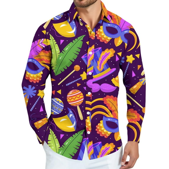 Fgvctg Carnival Party Long Sleeve Button Down Shirts for Men Cotton ...