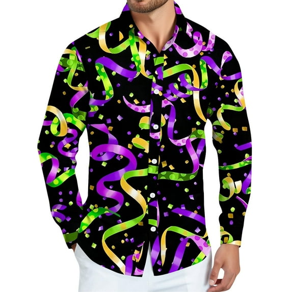 Fgvctg Carnival Party Long Sleeve Button Down Shirts for Men V Neck ...