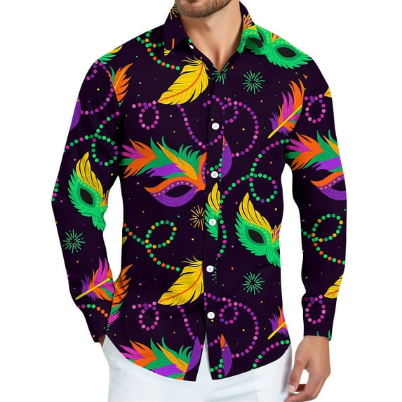 Fgvctg Carnival Party Long Sleeve Button Down Shirts for Men V Neck ...