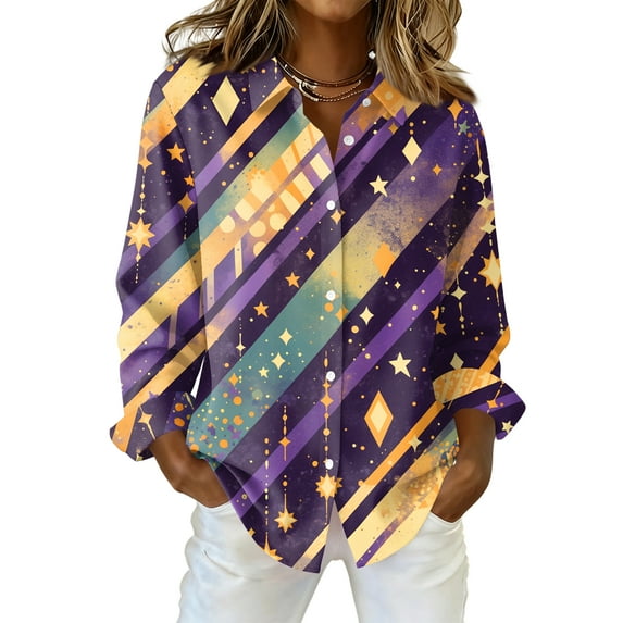 Fgvctg Carnival Party Long Sleeve Shirts for Women Cotton Button Down ...