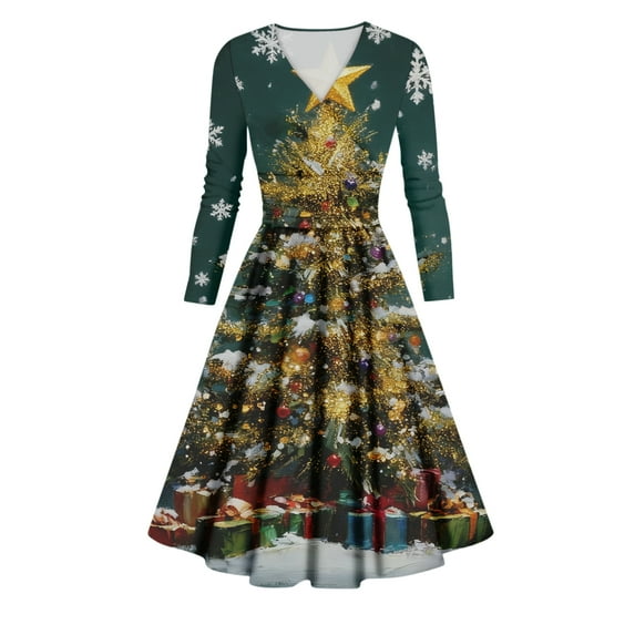 Fgvctg Christmas a Line Dresses for Women Fit Long Sleeve Cocktail ...