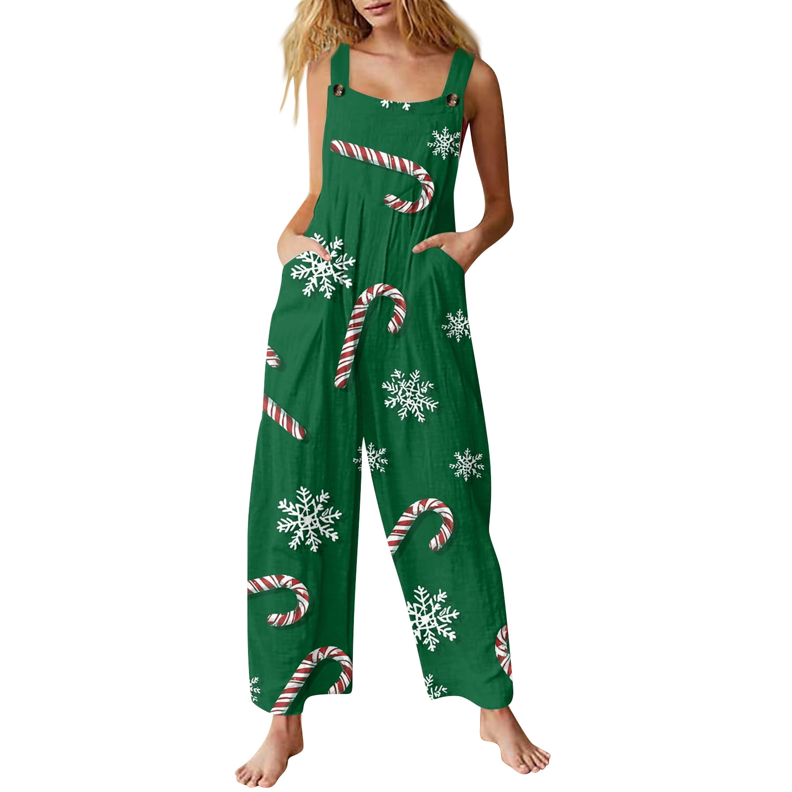 Fgvctg Christmas Overalls for Women Sleeveless Womens Straps Overalls ...
