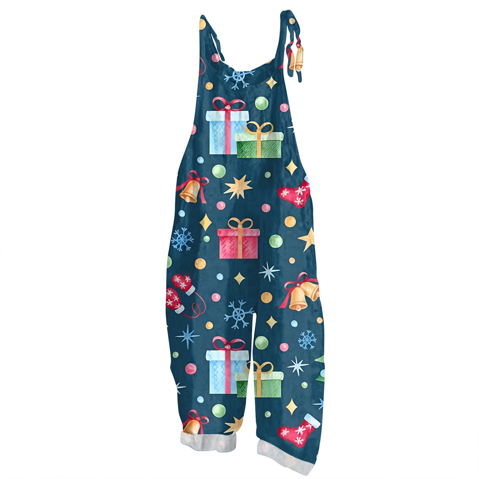 Fgvctg Christmas Overalls for Women Wide Leg Adjustable Xmas Print ...
