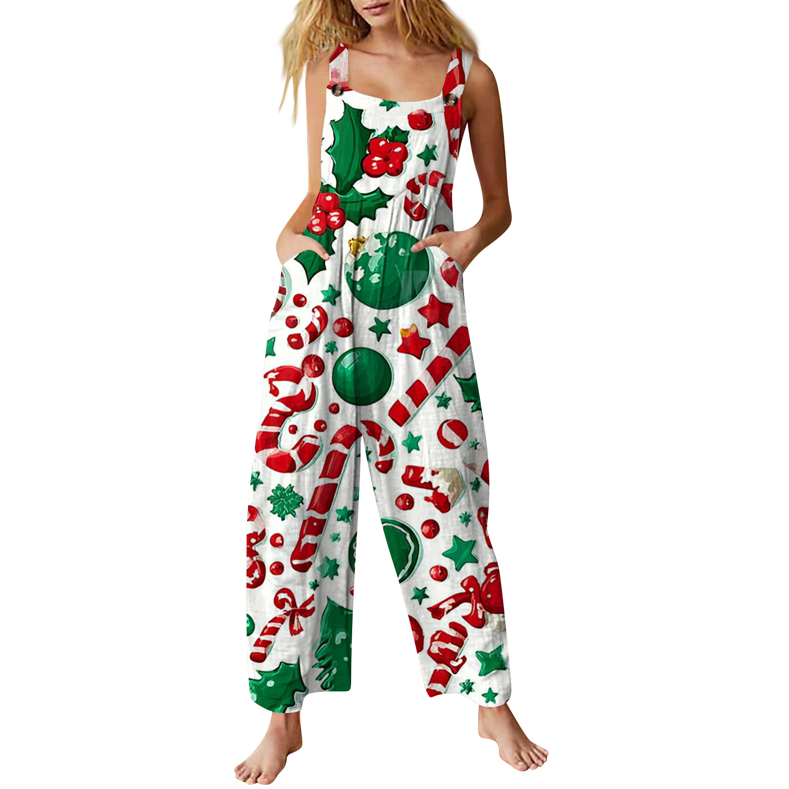 Fgvctg Christmas Overalls for Women Wide Leg Casual Womens Overall Xmas ...