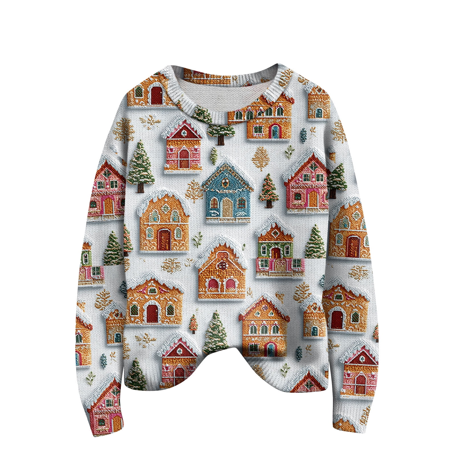 Fgvctg Christmas Sweaters Loose Long Sleeve Sweaters Crewneck Ugly ...