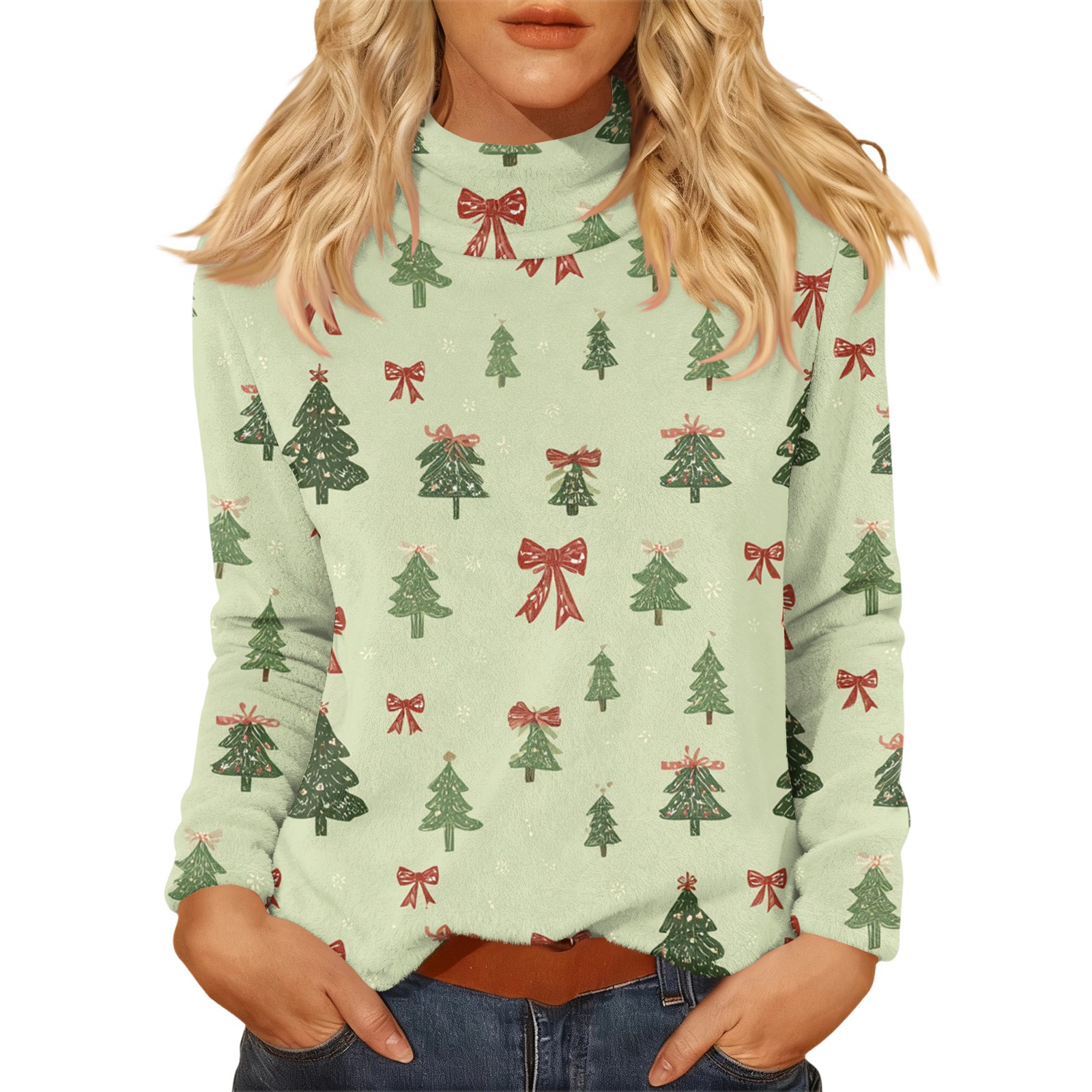 Fgvctg Christmas Tops for Women Dressy Casual Round Neck Long Sleeve ...