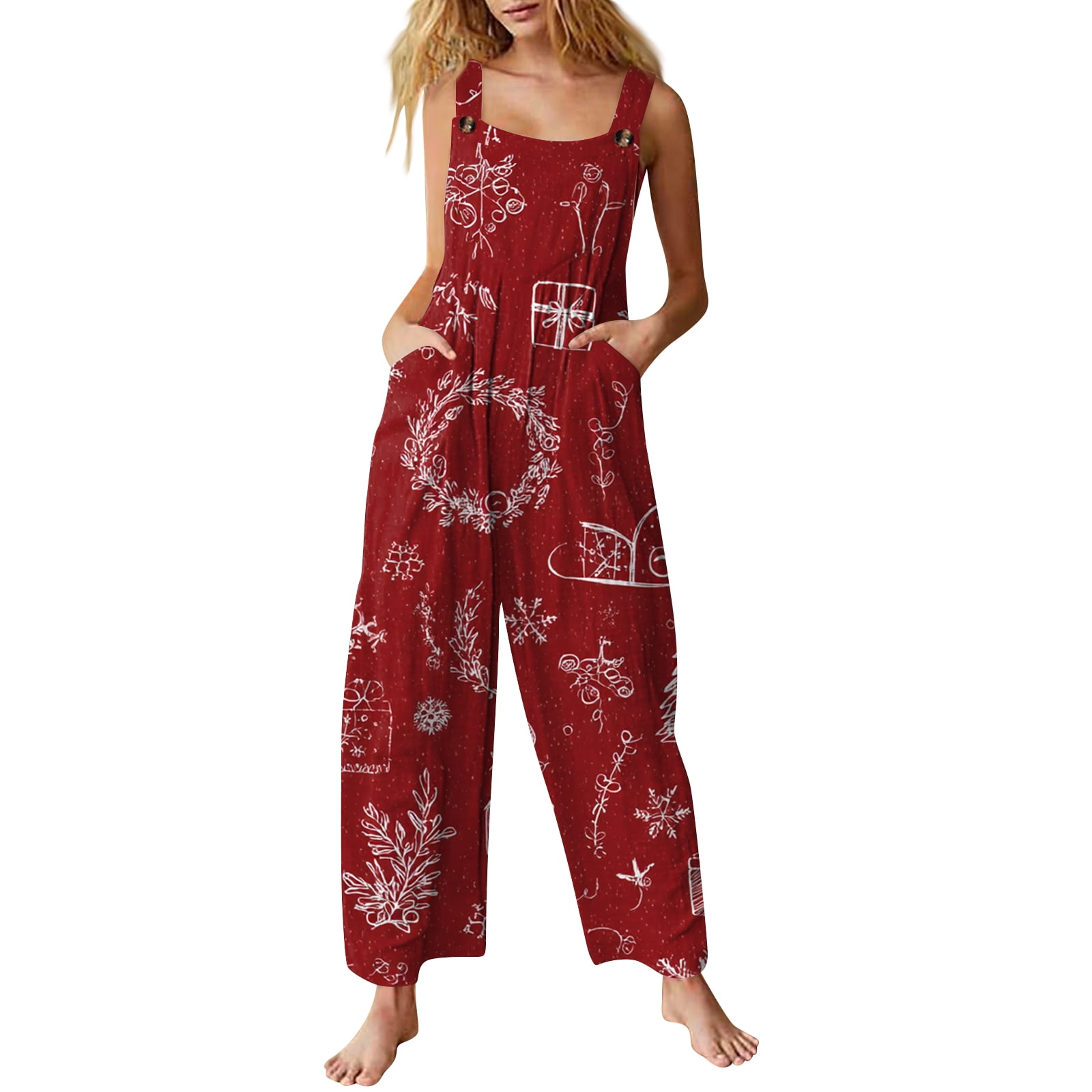 Fgvctg Christmas Women's Overalls Wide Leg Cute Womens Overall Xmas ...