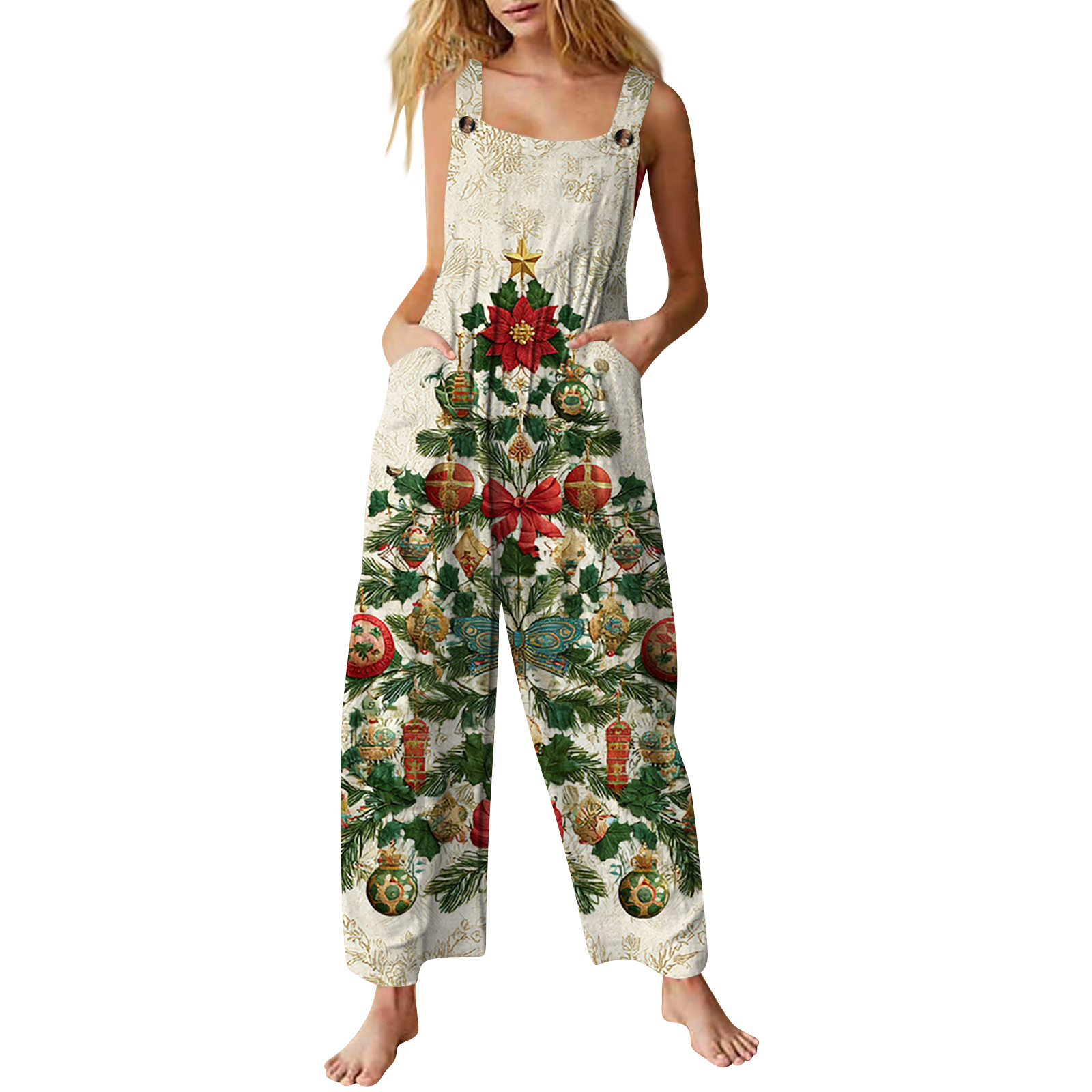 Fgvctg Christmas Womens Overalls Sleeveless Women Straps Overalls ...