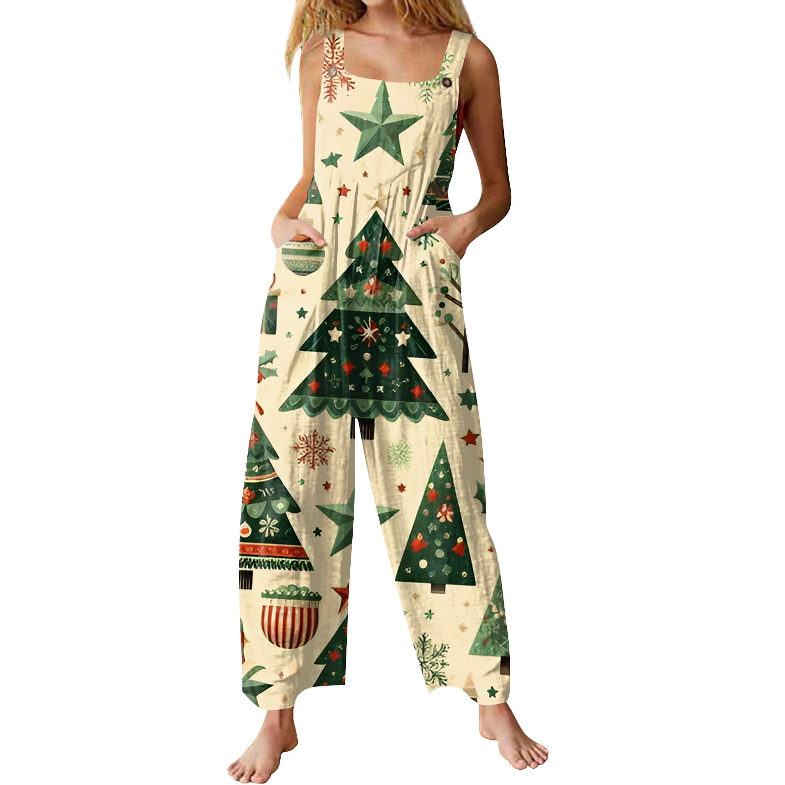 Fgvctg Christmas Womens Overalls Wide Leg Cute Womens Overall Xmas ...