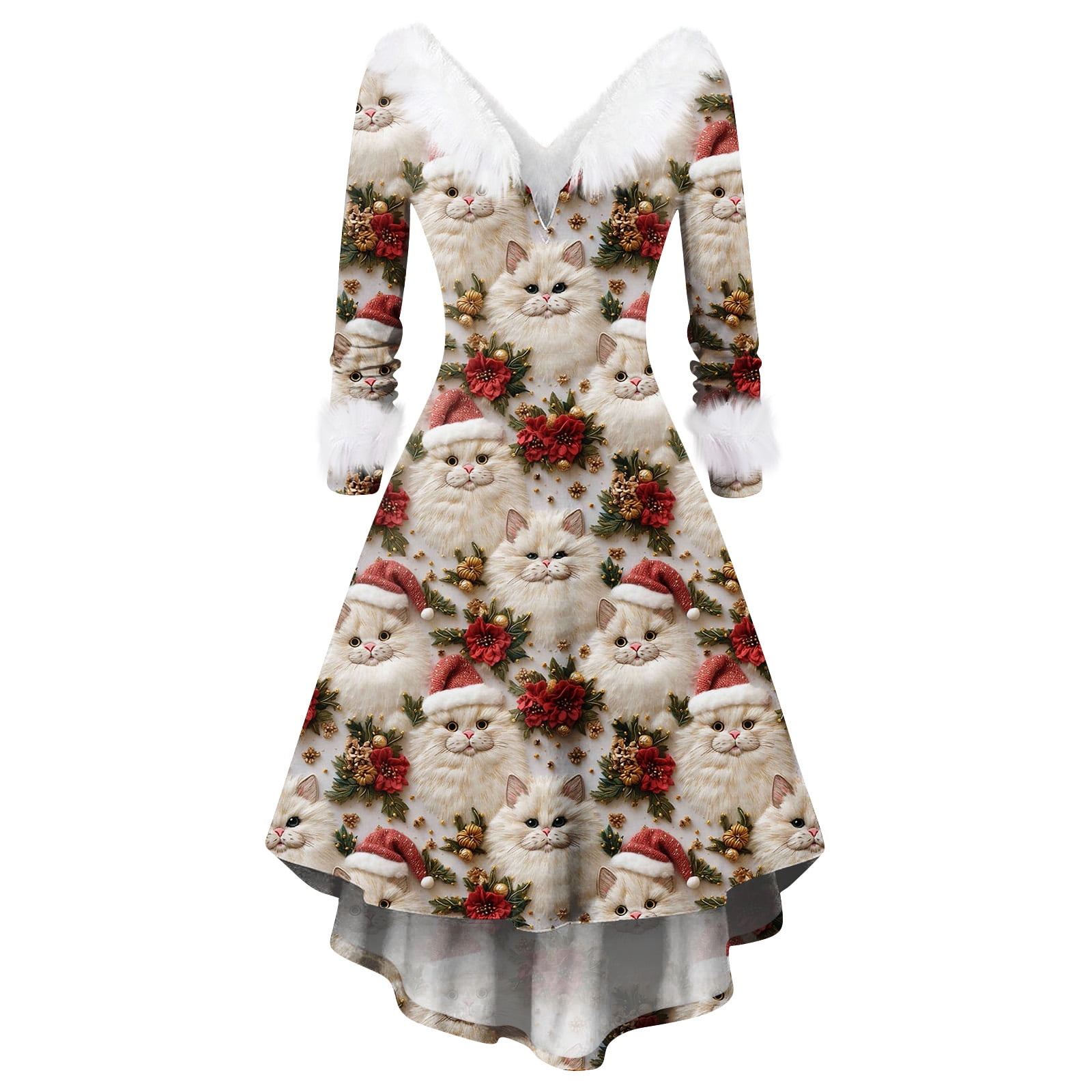 Fgvctg Christmas Womens Wedding Guest Dress Formal Santa Tree Snowflake ...
